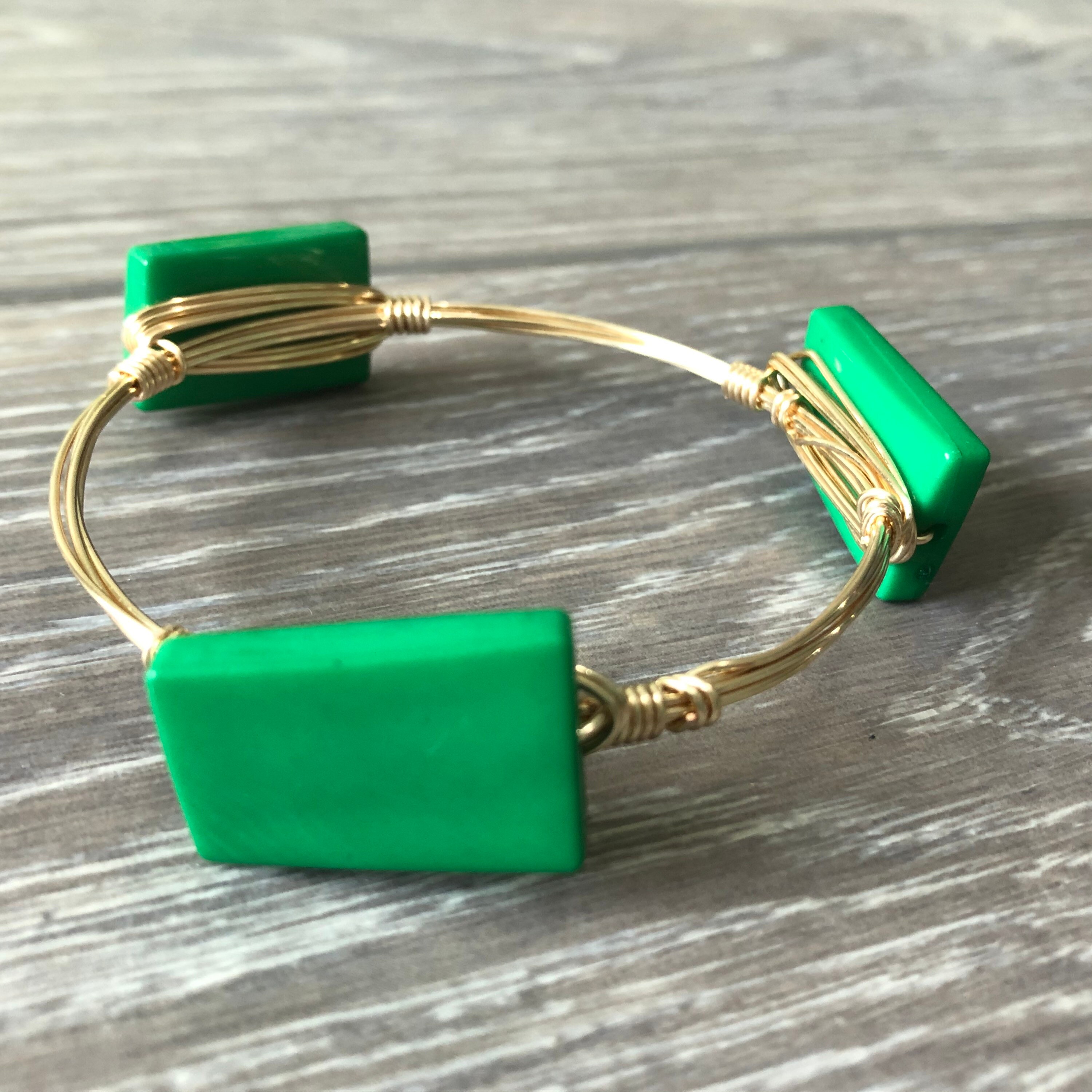 Green Wire Bangle Green Bangle Green Bead Bangle Bourbon | Etsy