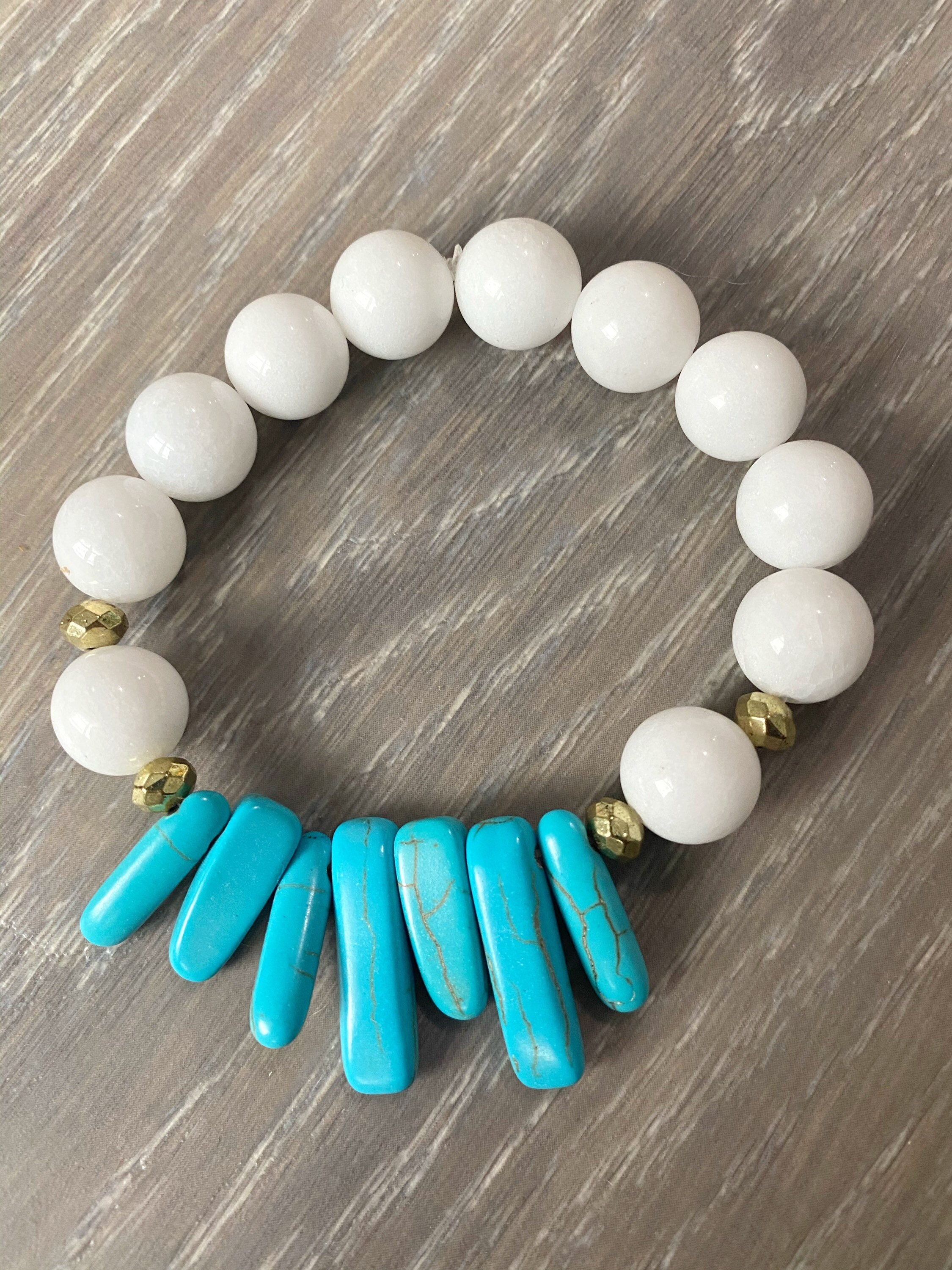 White and Turquoise Bracelet, Turquoise Bead Bracelet, White Bead ...