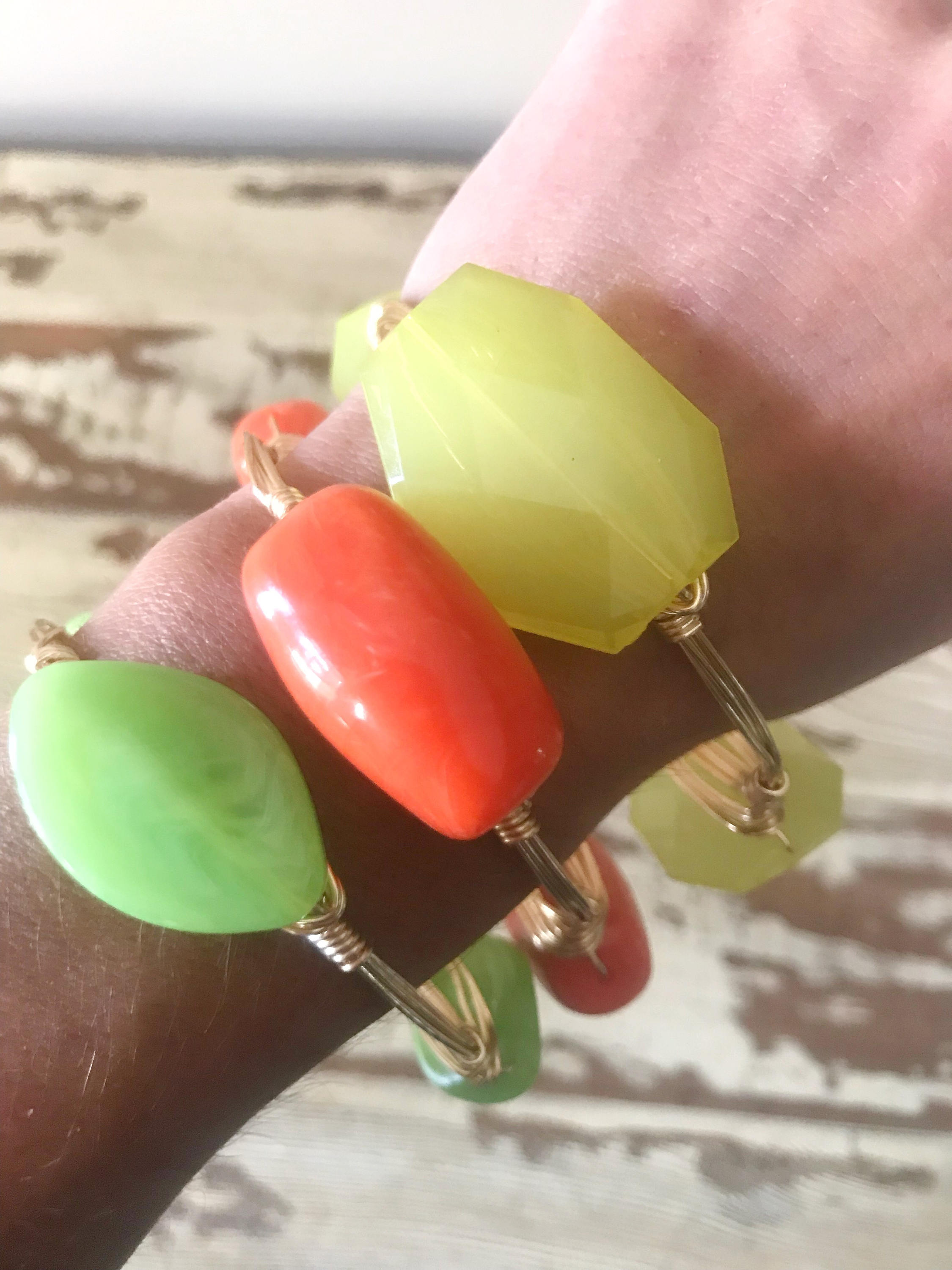 Orange Bead Wire Bangle Orange Bead Bangle Florida Bangle - Etsy