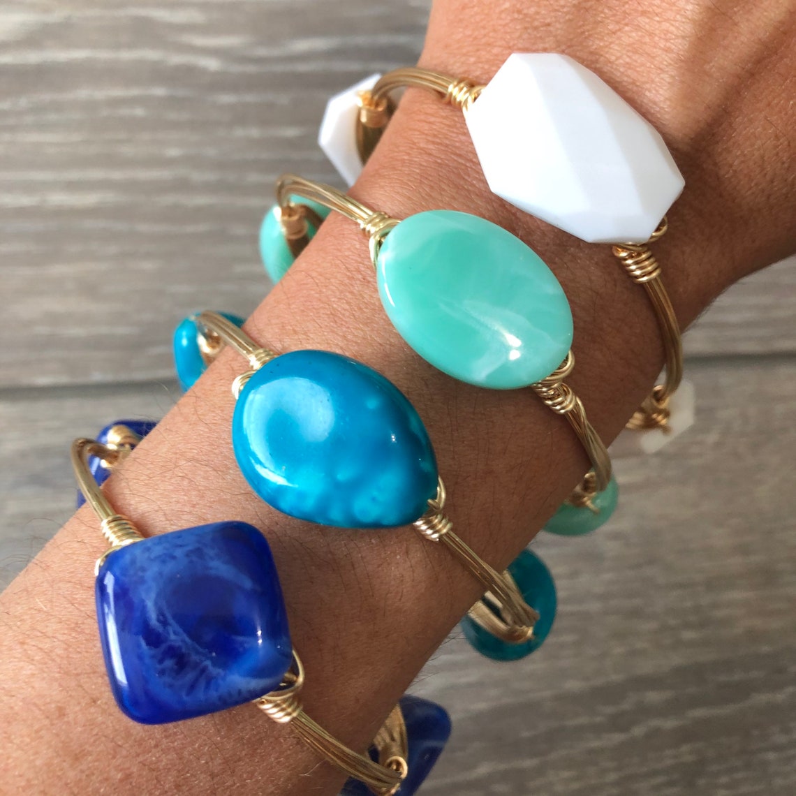 Teal Bead Bangle Teal Bangle Bourbon and Boweties Inspired - Etsy