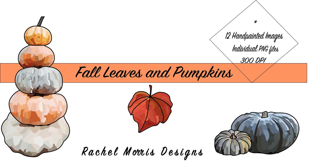 Fall Leaves and Pumpkins Clip Art | 12 PNG FILES - Etsy