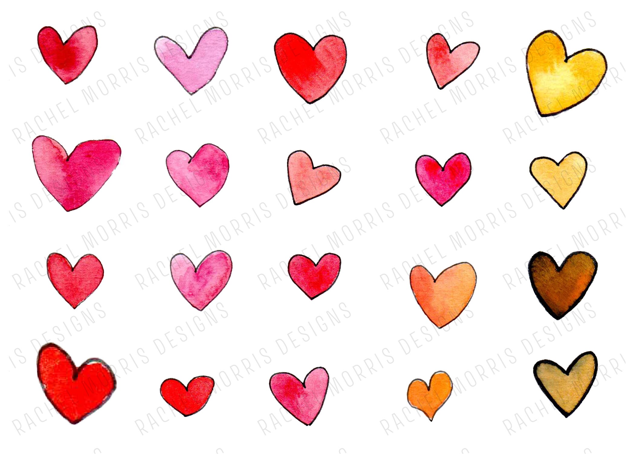 Watercolor Hearts Clip Art | 75 PNG Files | 300 DPI - Etsy