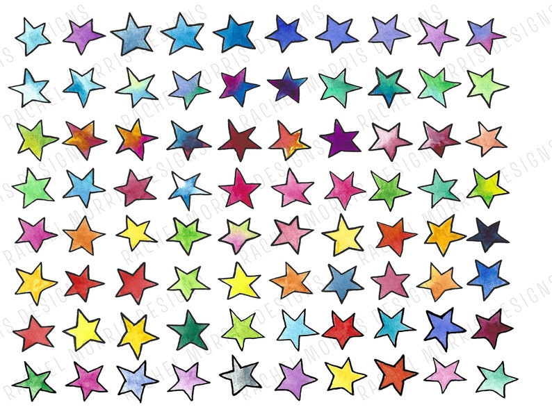 Watercolor Stars | Clip Art | Hand-drawn | 80 PNG Files - Etsy