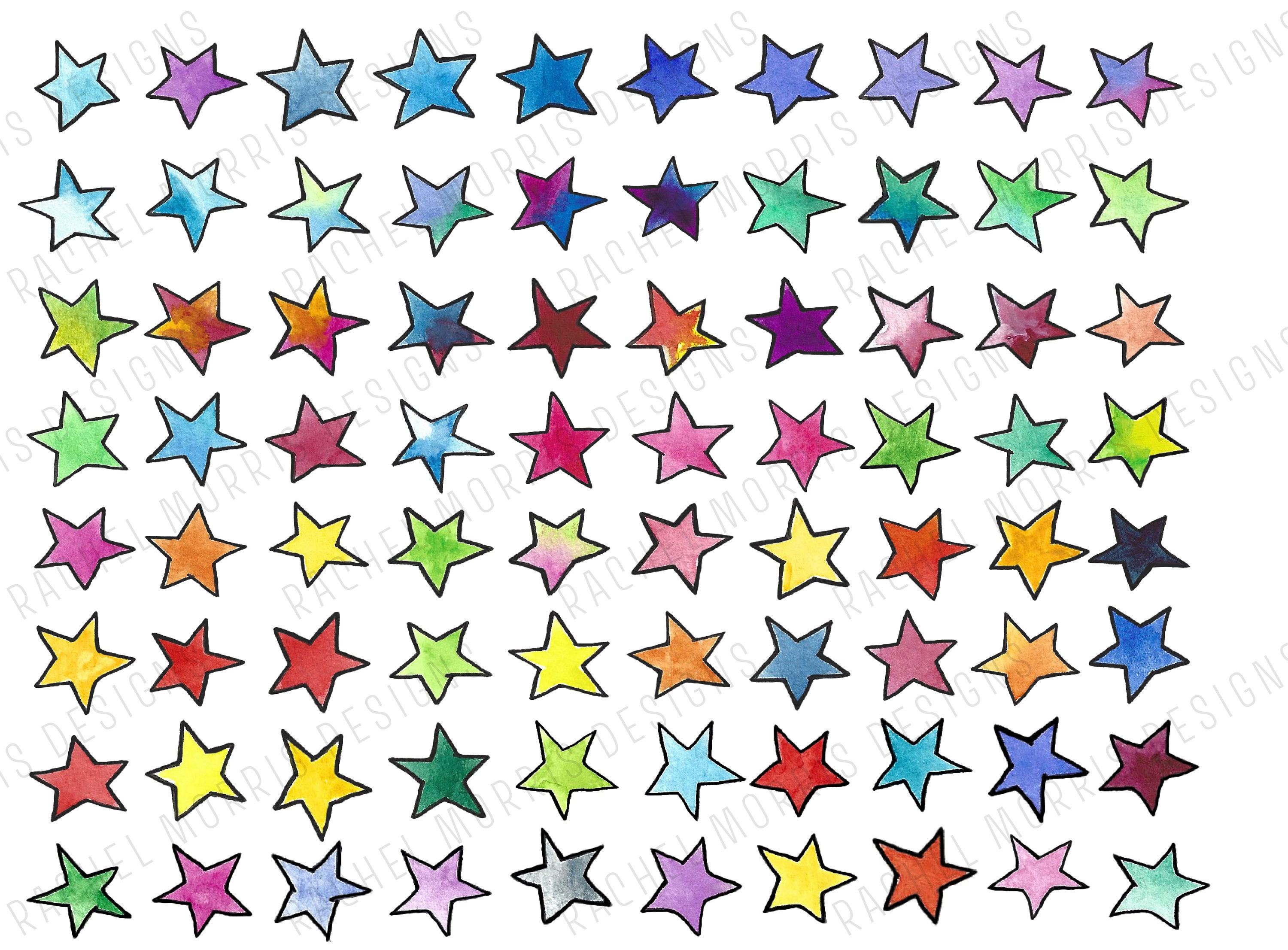 Watercolor Stars | Clip Art | Hand-drawn | 80 PNG Files - Etsy
