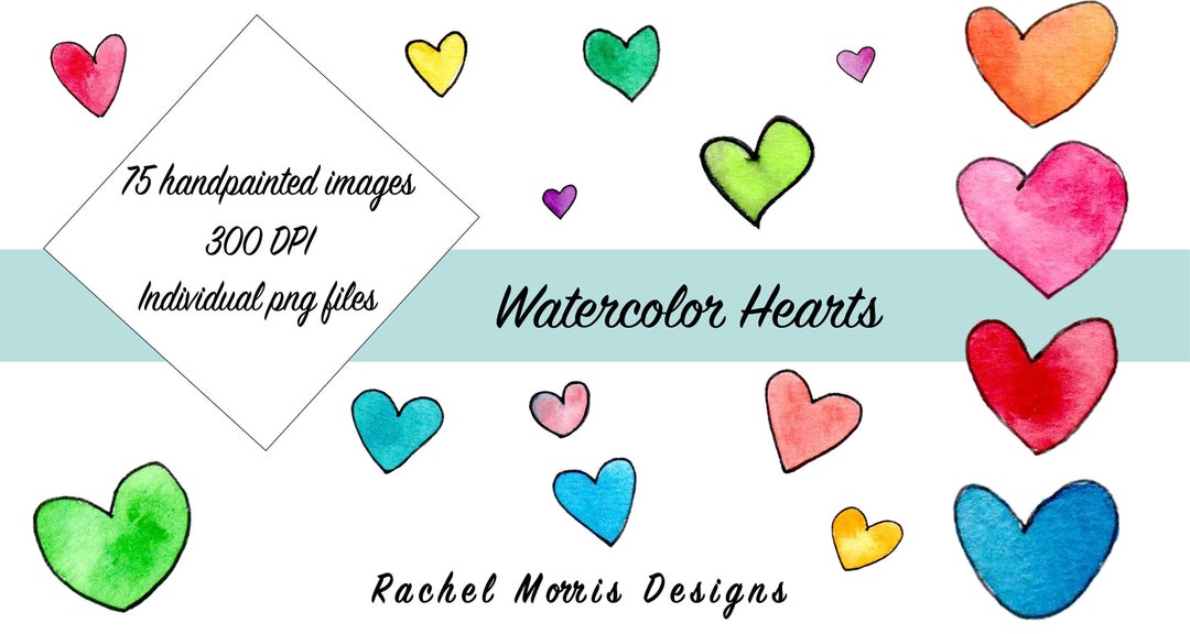 Watercolor Hearts Clip Art | 75 PNG Files | 300 DPI - Etsy