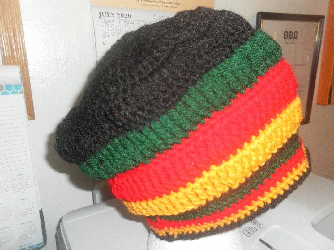 Rastafarian One Hand Crocheted Beanie 10 1/2 Inches Deep, 10 Inches ...
