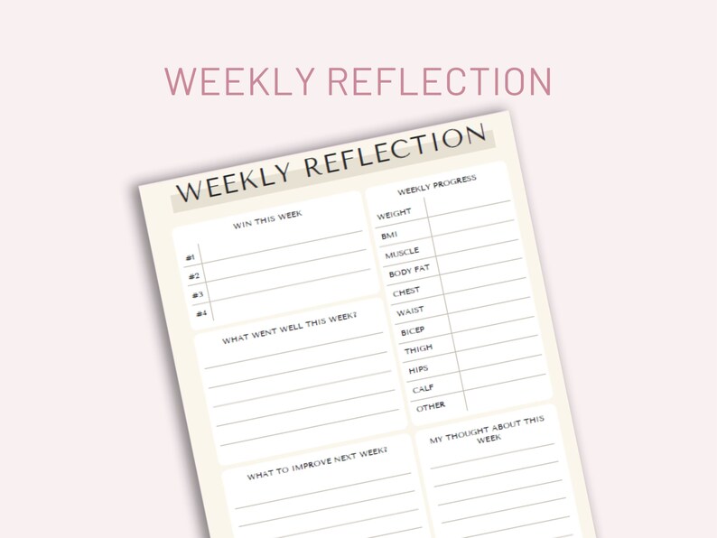 Weekly Fitness Planner Printable, Weekly Reflection, Weekly Work Out ...