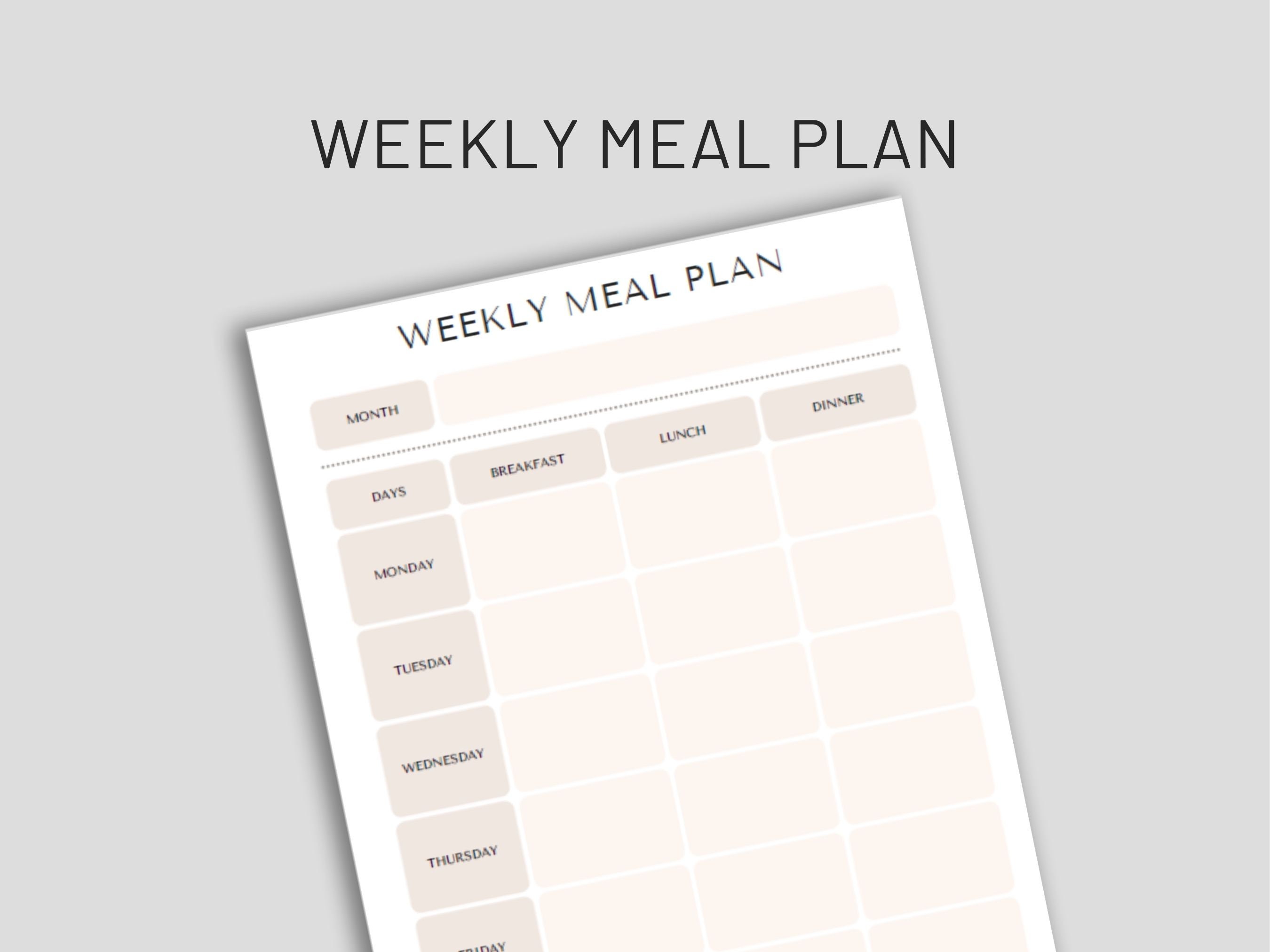 Weekly Meal Planner Printable, Vitamin and Supplement, Diet Journey ...