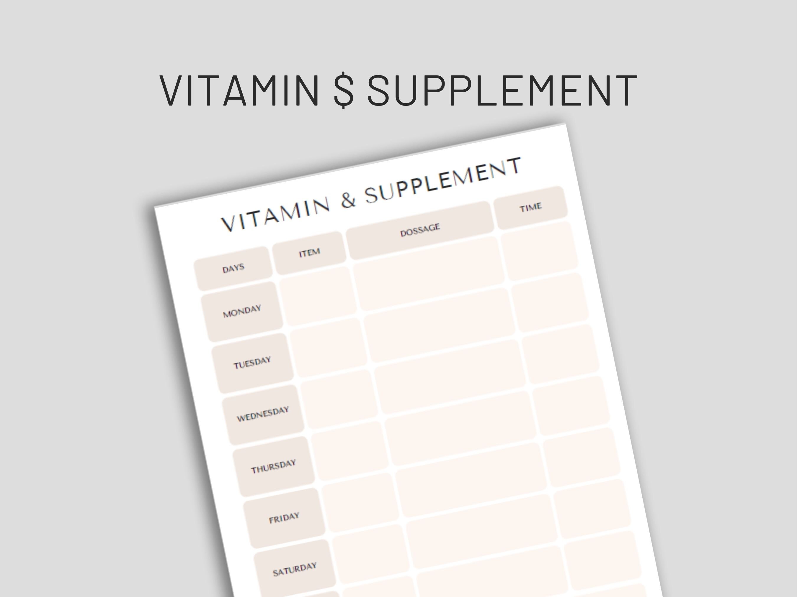 Weekly Meal Planner Printable, Vitamin and Supplement, Diet Journey ...