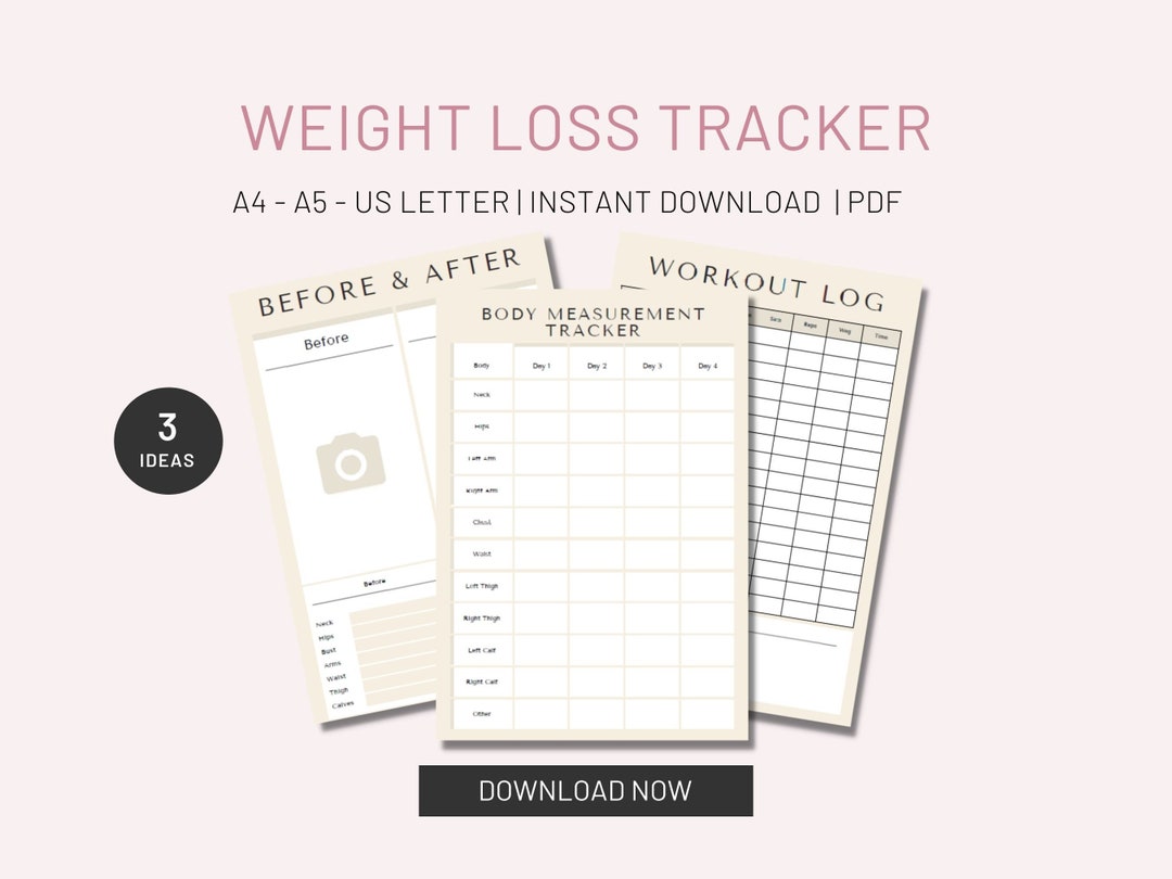 Weight Loss Tracker Printable, Body Measurement Tracker, Weight Loss ...
