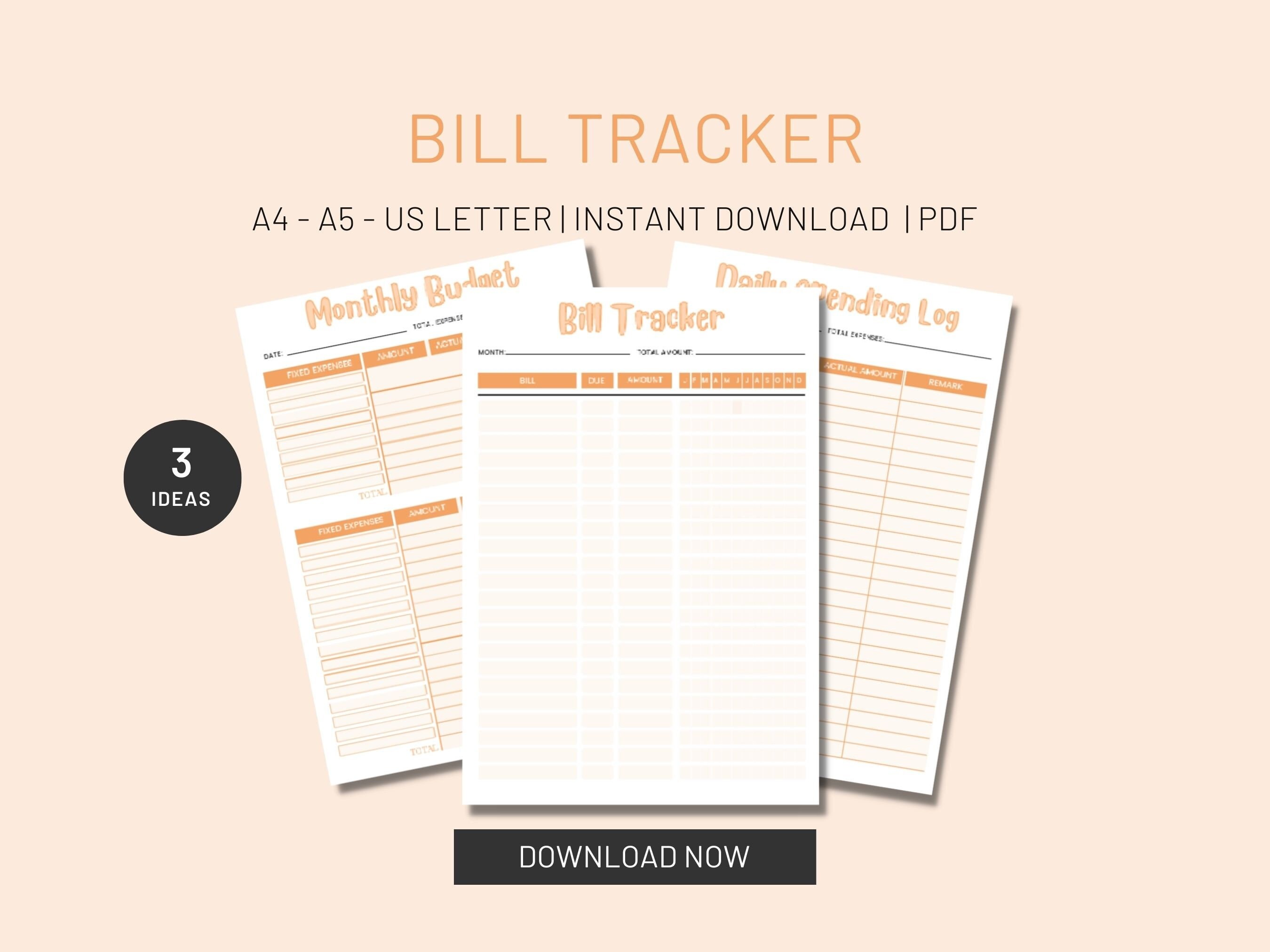 Bill Tracker Printable, Daily Spending Log, Monthly Budget, Monthly ...