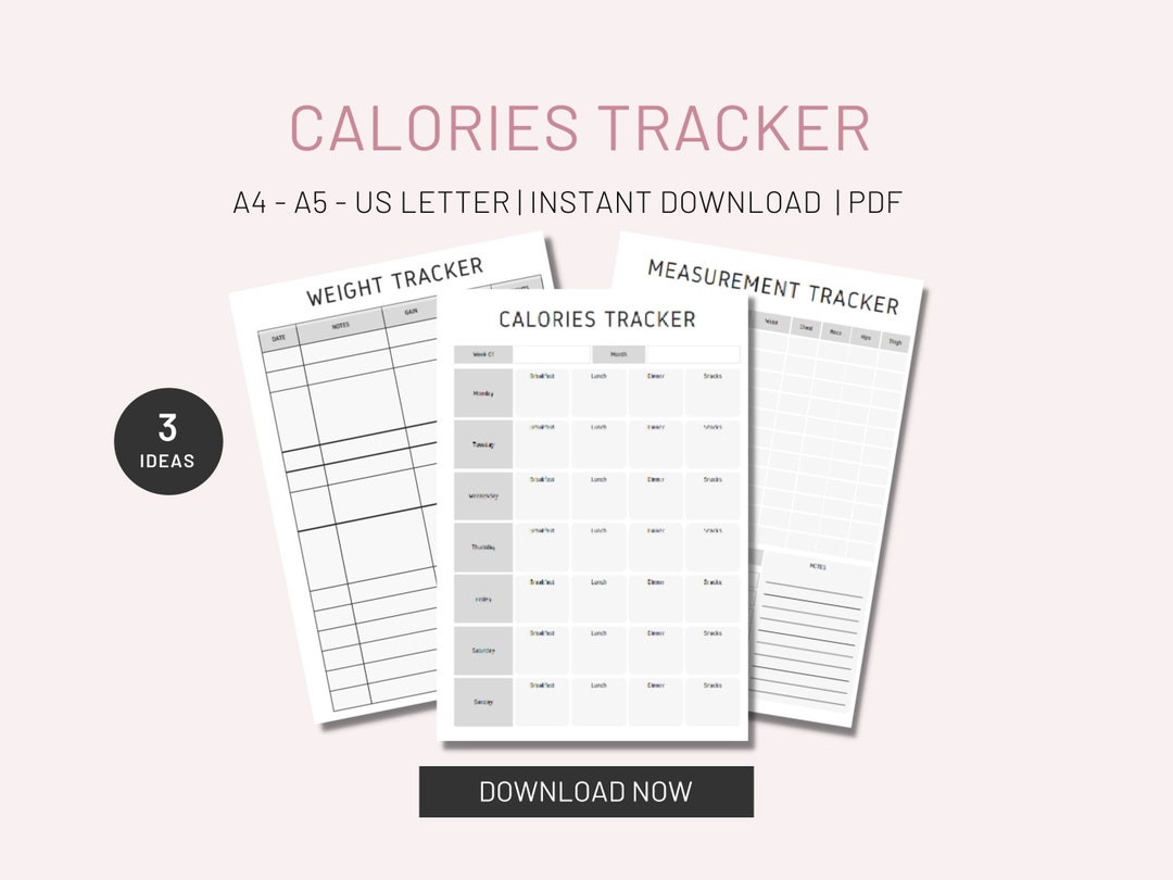 Printable Calories Tracker, Diet Planner Inserts, Food Log, Printable ...