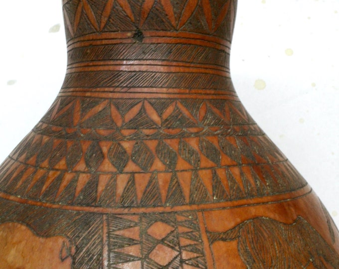 Vintage Kenyan Calabash Gourd: Hand-carved Animal Designs, 9" Folk Art ...