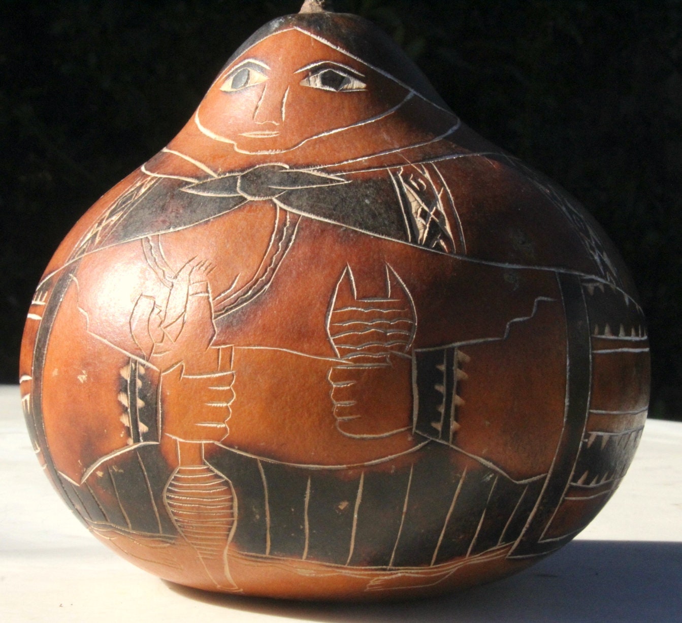 Indian Story Gourd From PERU 5 Round Handcrafted Sculpted Colorful One ...