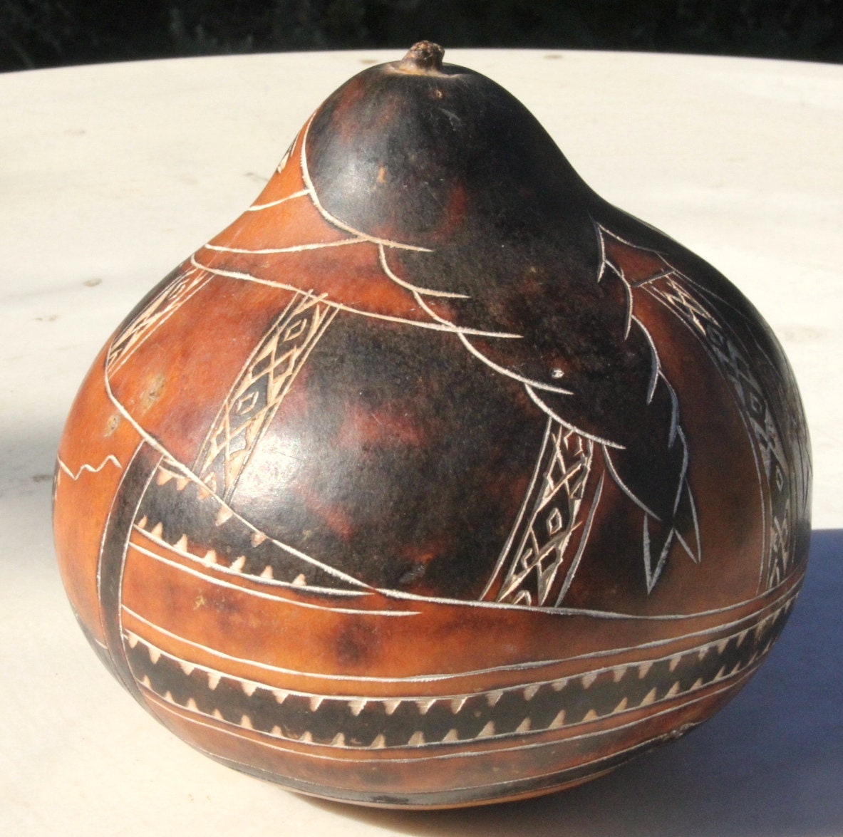 Indian Story Gourd From PERU 5 Round Handcrafted Sculpted Colorful One ...