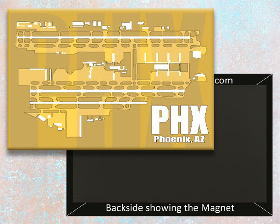 PHX Phoenix, AZ Airport Diagram Map Handmade 3.25"x2.25" Fridge Magnet ...