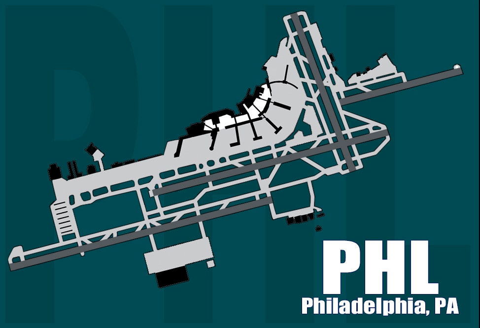 PHL Philadelphia Airport Diagram Map Handmade 3.25" X 2.25" Magnet ...