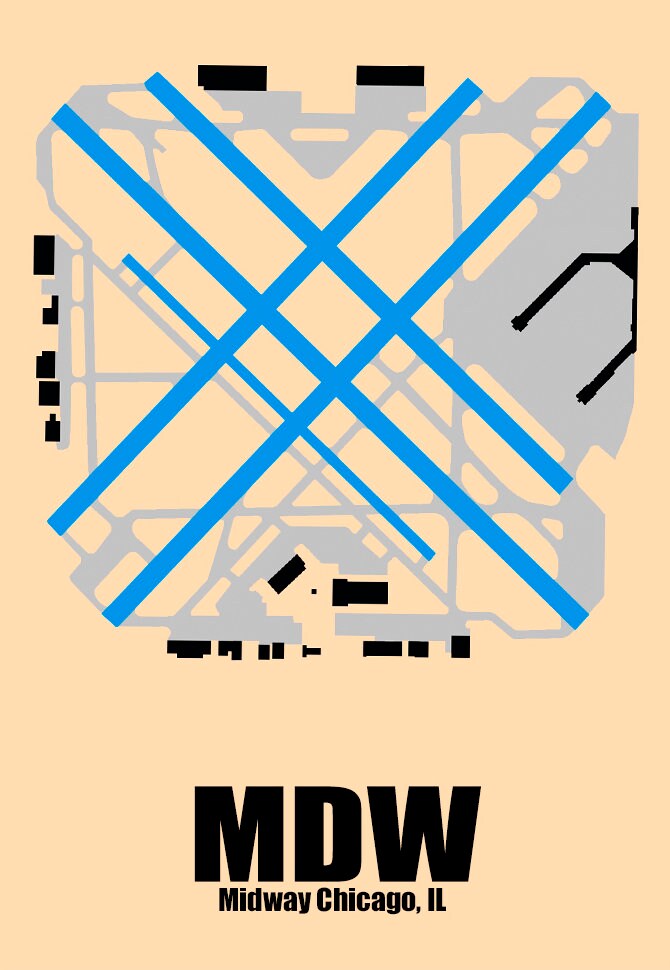 MDW Midway Airport Diagram Map Handmade 3.25 X 2.25 Fridge Magnet ...