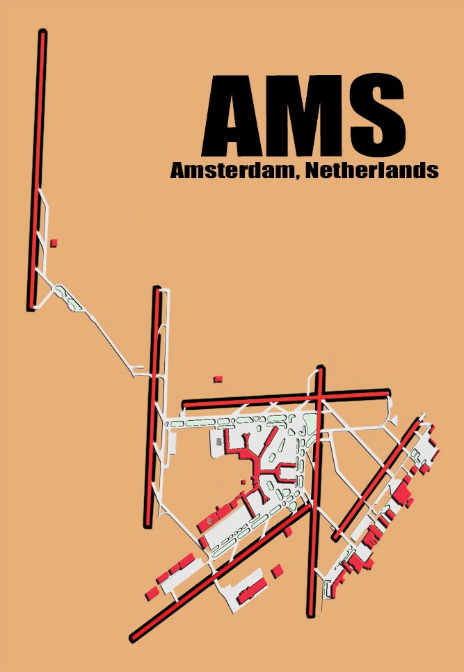 AMS Amsterdam Airport Diagram Map Handmade 3.25 X - Etsy