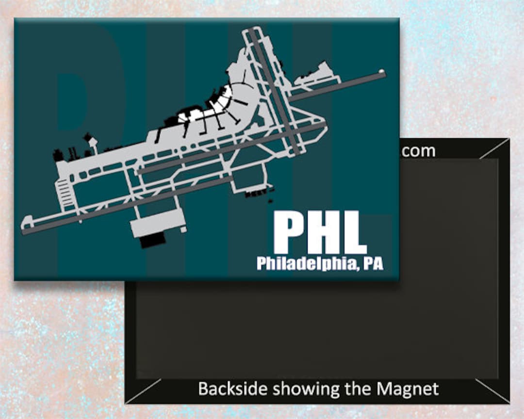 PHL Philadelphia Airport Diagram Map Handmade 3.25" X 2.25" Magnet ...