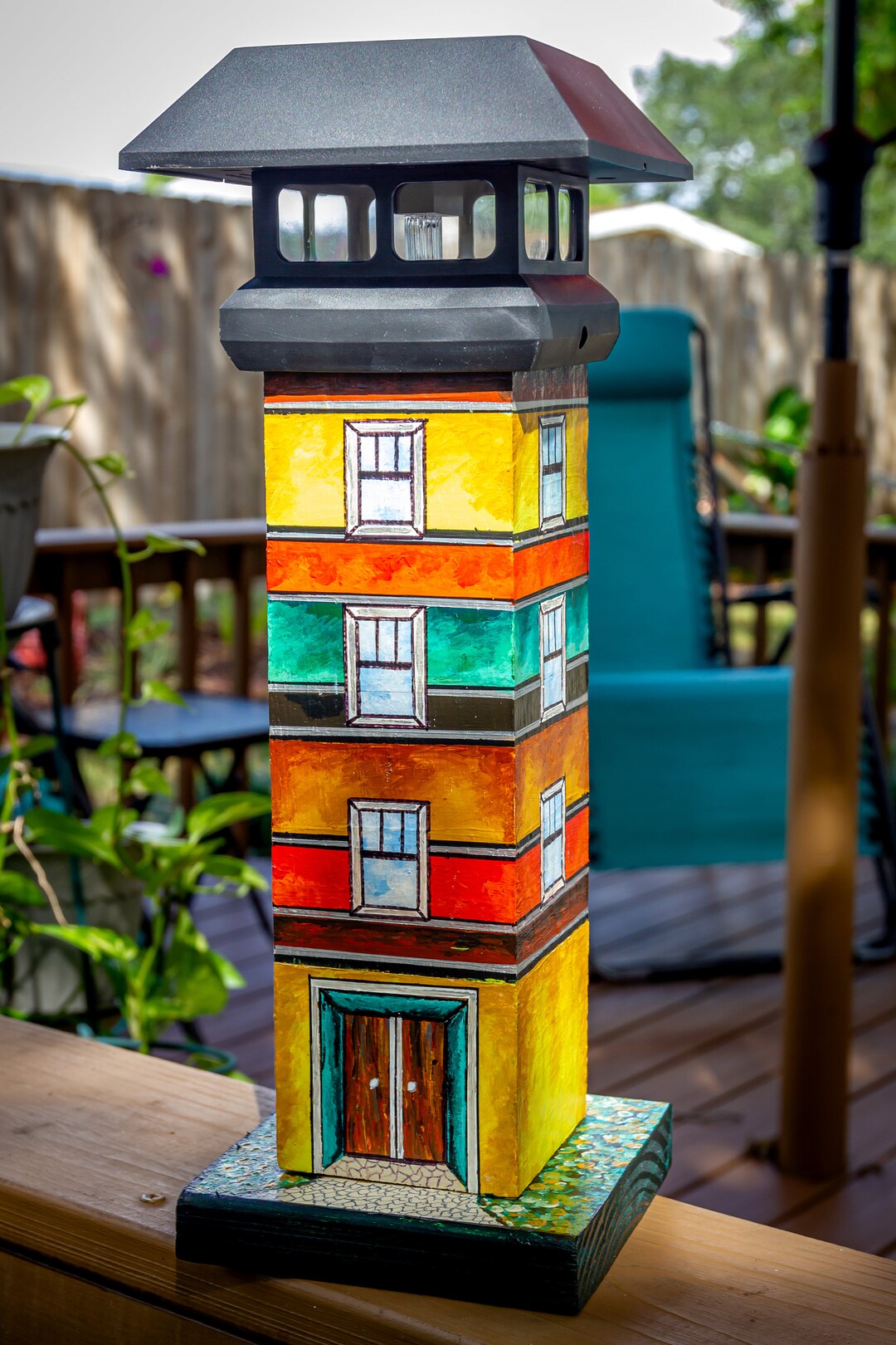 Handmade Hand Painted Wooden Lighthouse With Solar Powered Light ...