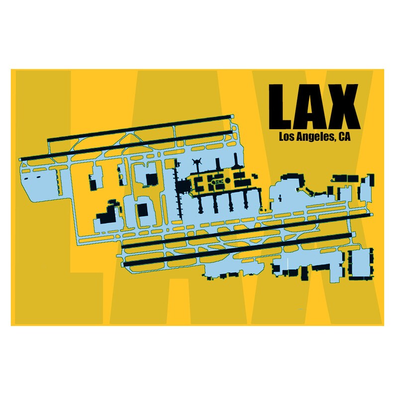 LAX Los Angeles Airport Diagram Map Handmade 3.25" X 2.25" Fridge ...
