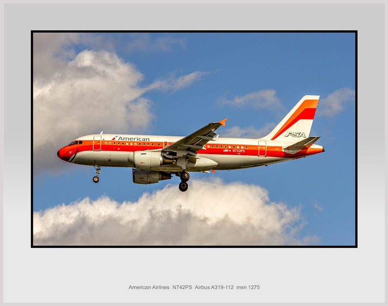 American Airlines PSA Heritage Colors A319 11" X 14" Photograph ...