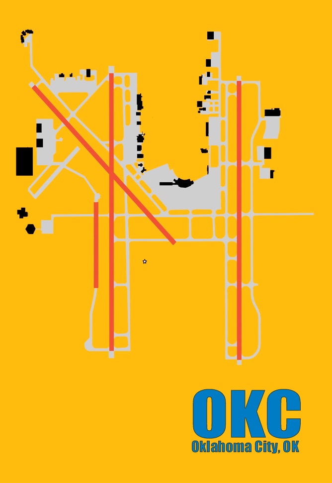 OKC Oklahoma City Airport Diagram Map Handmade 3.25" X 2.25" Magnet ...