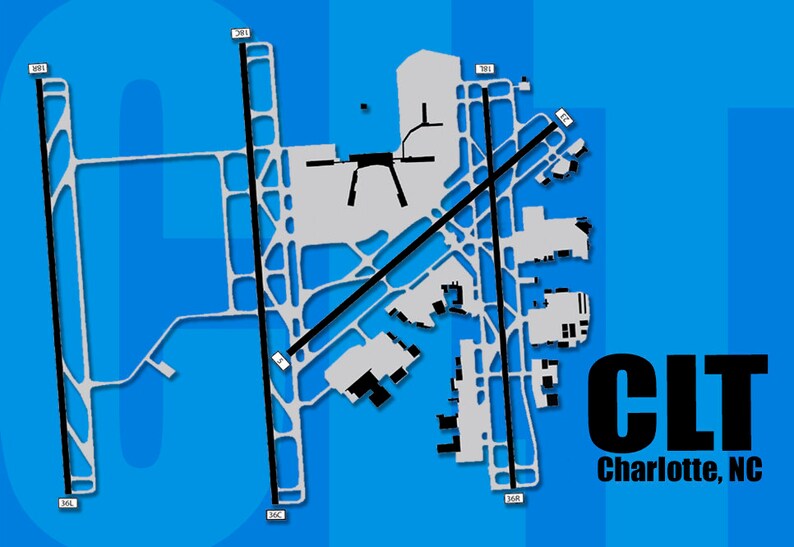 CLT Charlotte Airport Diagram Map Handmade 3.25" X 2.25" Fridge Magnet ...