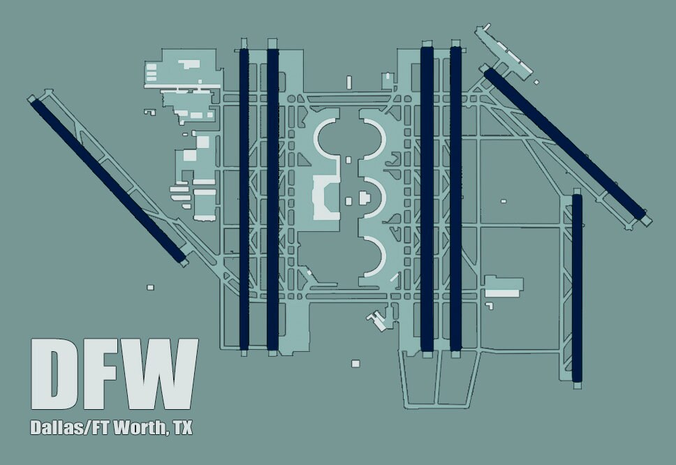 DFW Dallas/ft Worth Airport Diagram Map Handmade 3.25 X - Etsy