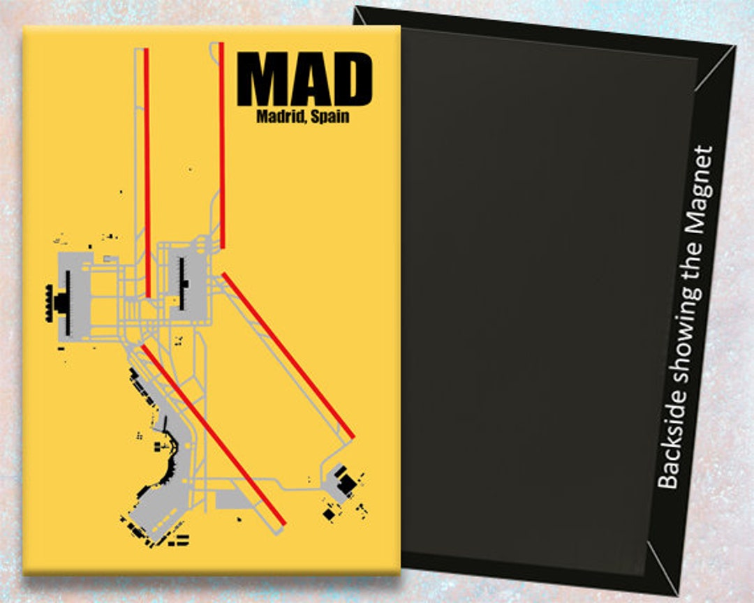 MAD Madrid Airport Diagram Map Handmade 3.25" X 2.25" Fridge Magnet ...