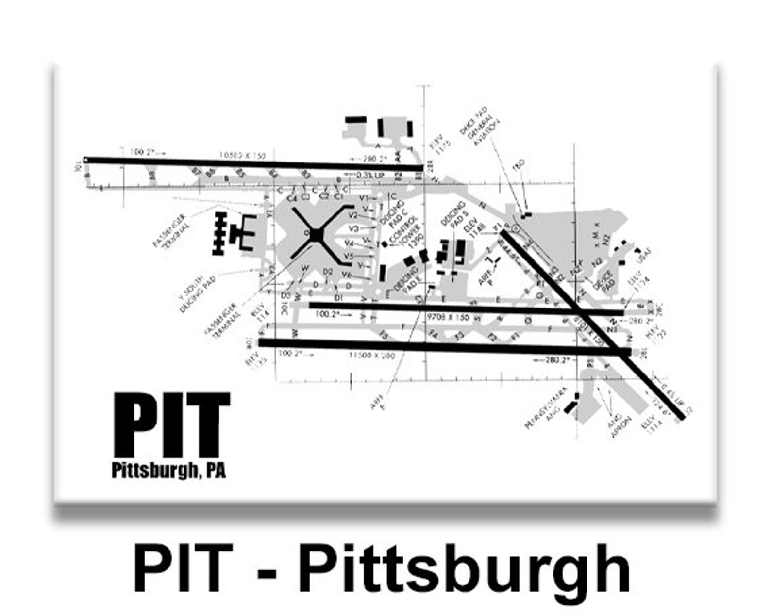 PIT Pittsburgh Airport Diagram Map Handmade 3.25 x | Etsy