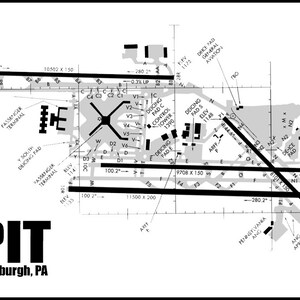 PIT Pittsburgh Airport Diagram Map Handmade 3.25" X 2.25" Fridge Magnet ...