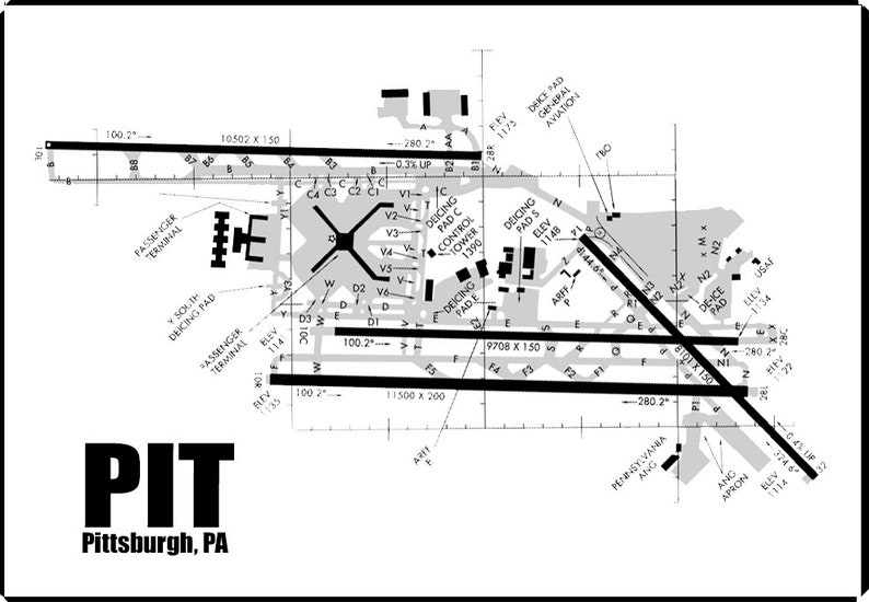 PIT Pittsburgh Airport Diagram Map Handmade 3.25" X 2.25" Fridge Magnet ...