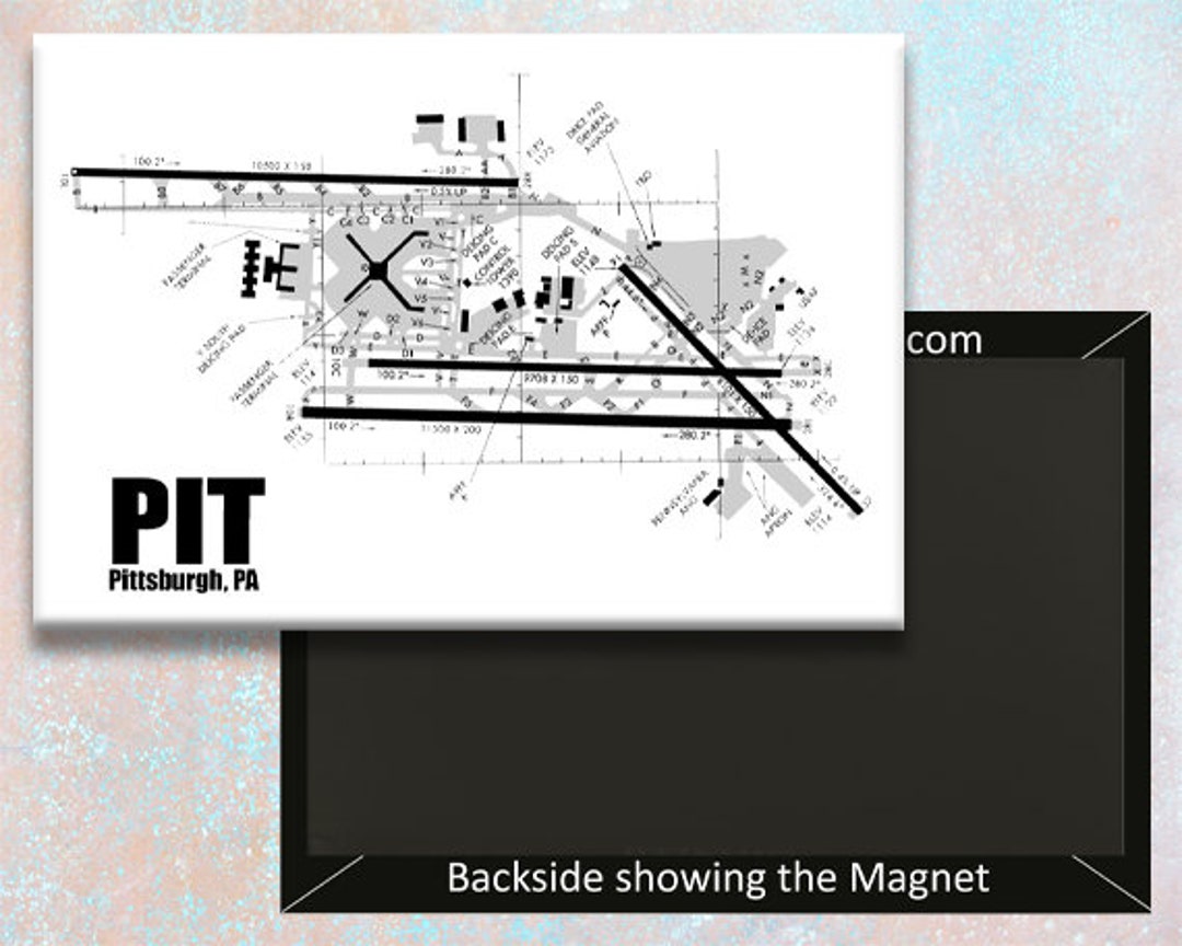 PIT Pittsburgh Airport Diagram Map Handmade 3.25" X 2.25" Fridge Magnet ...