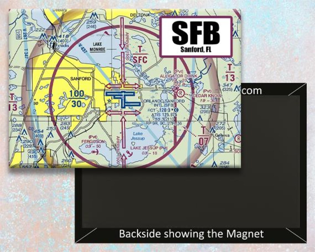 SFB Sanford Airport Sectional Map Handmade 3.25" X 2.25" Fridge Magnet ...