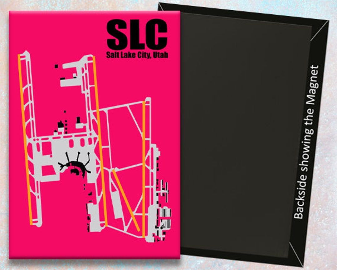 SLC Salt Lake Airport Diagram Map Handmade 3.25" X 2.25" Fridge Magnet ...