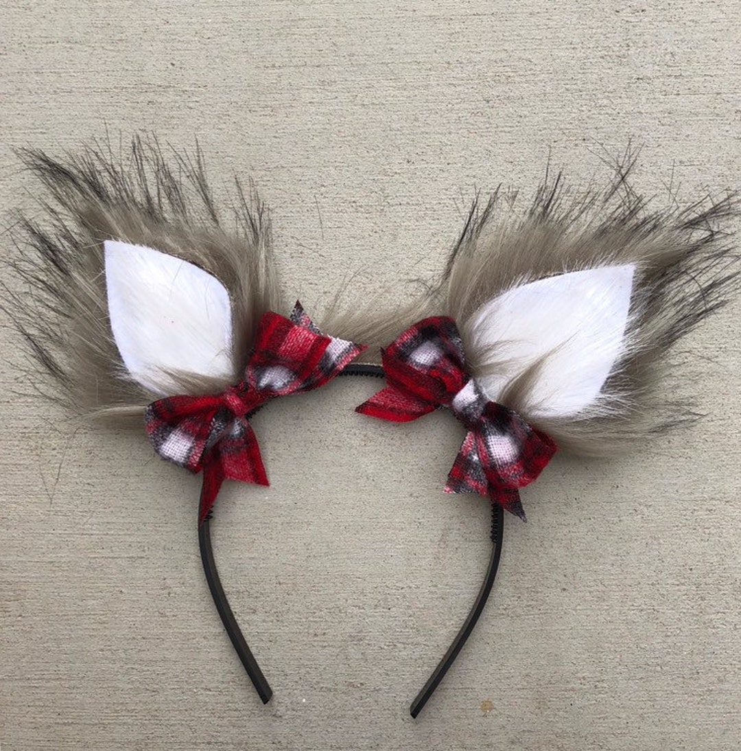 Wolf Ear Headband With Plaid Bows-wolf Ears Werewolf - Etsy
