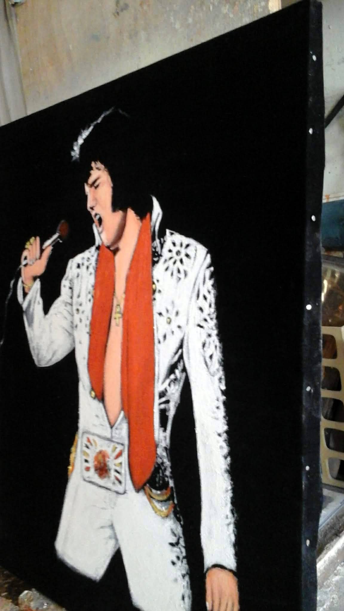 ELVIS PRESLEY The King on Red Scarf Black Velvet Oil Painting | Etsy