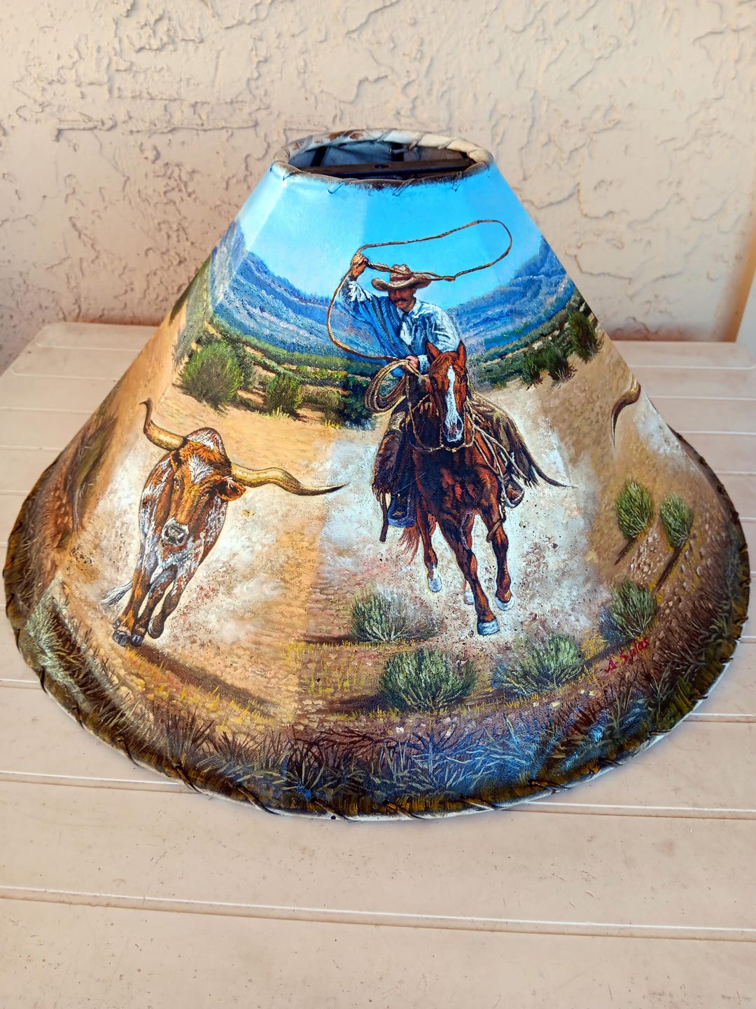 Lampshade Rawhide Southwest Style Cowboy and Longhorn Bull 22 Size ...