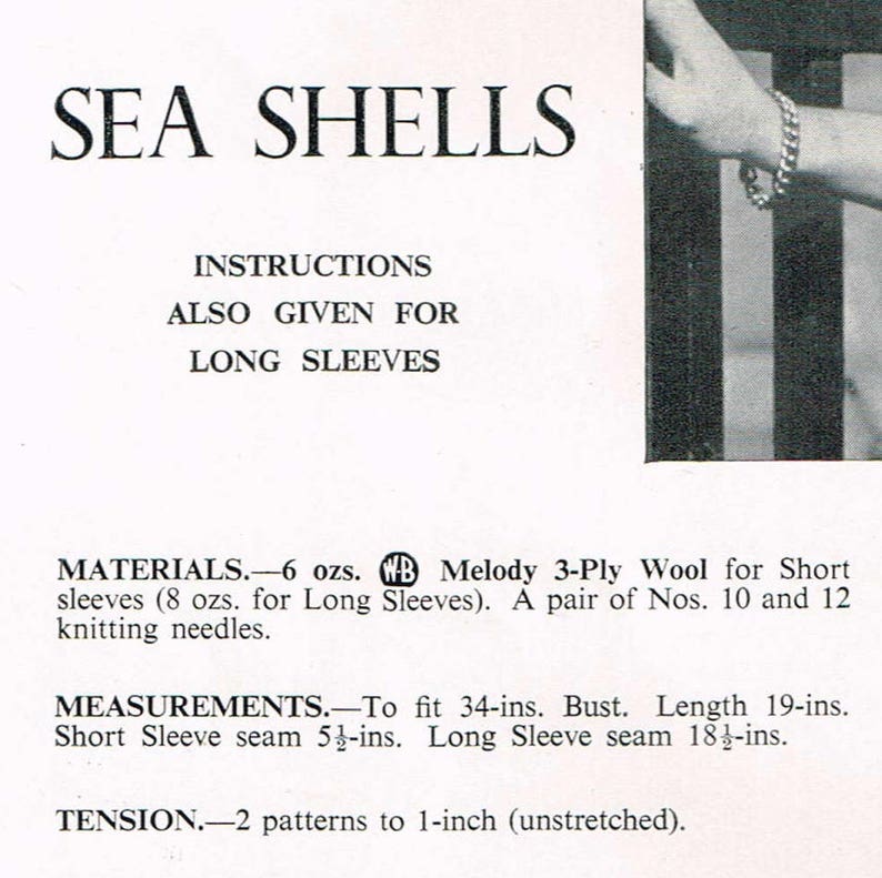 Vintage Women's Knitting Pattern Sea Shells: Womens 50s Lacy Jumper ...