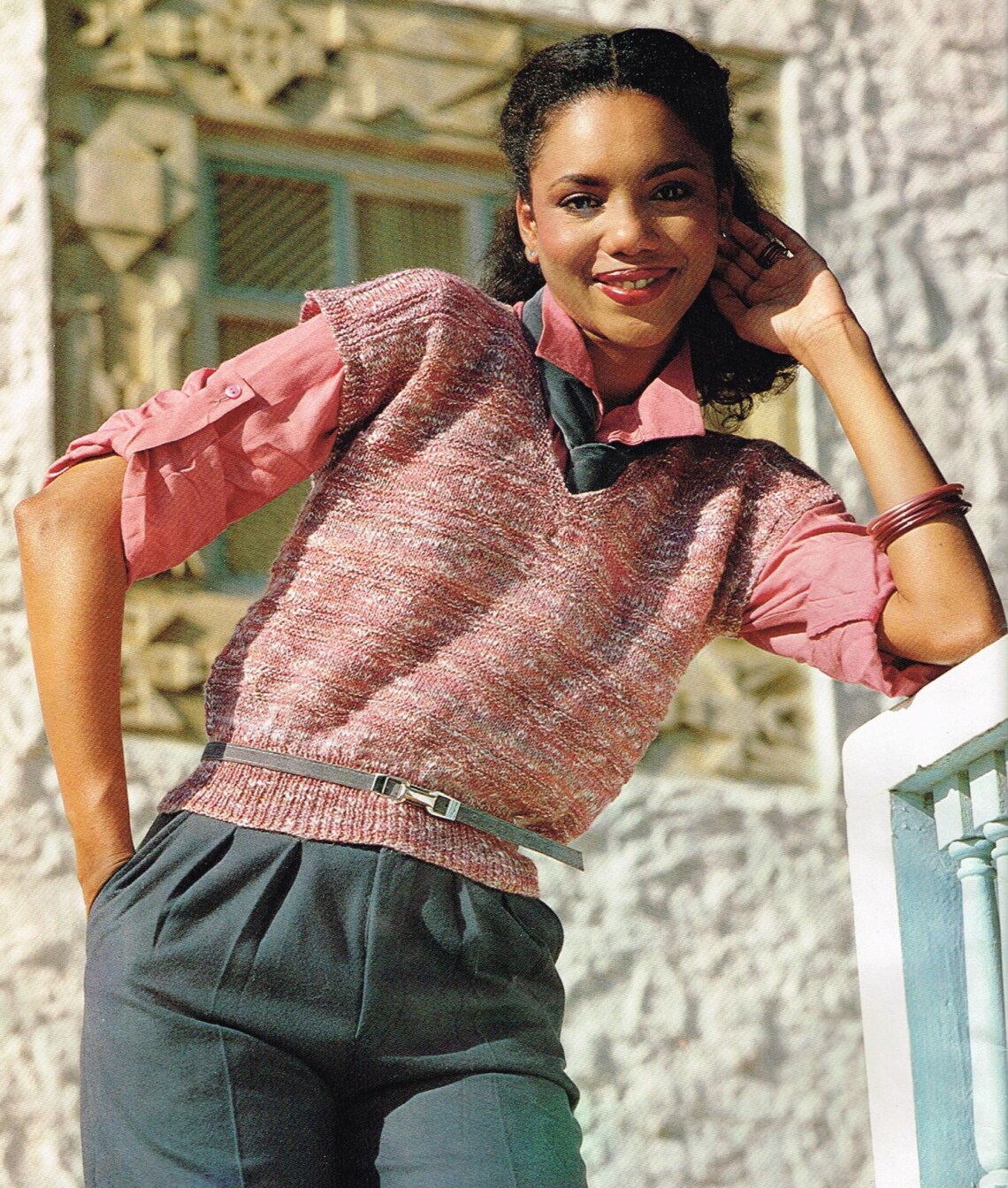 Vintage Knitting Pattern V Neck Slipover or Vest Ladies Women 70's 80's ...