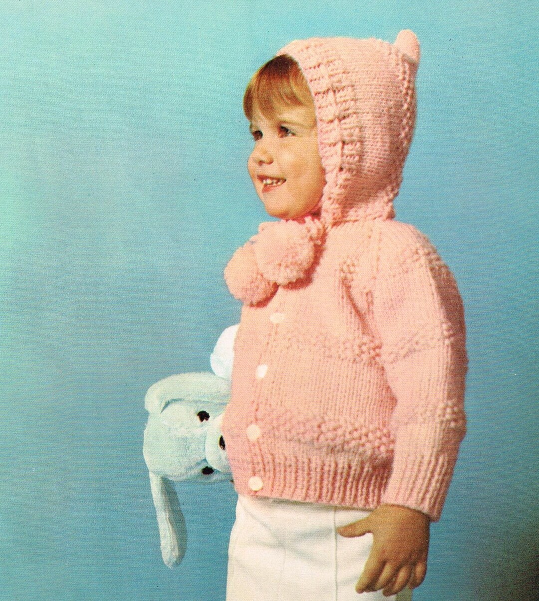 Vintage Baby or Toddler Knitting Pattern Hooded Raglan Cardigan 50s ...