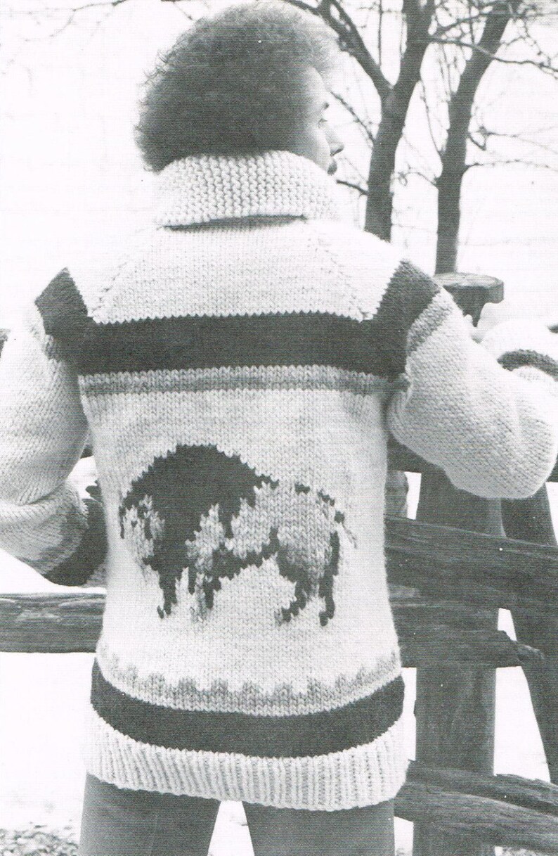 Vintage Men's Knitting Pattern Buffalo Jacket With Seperating Zipper ...