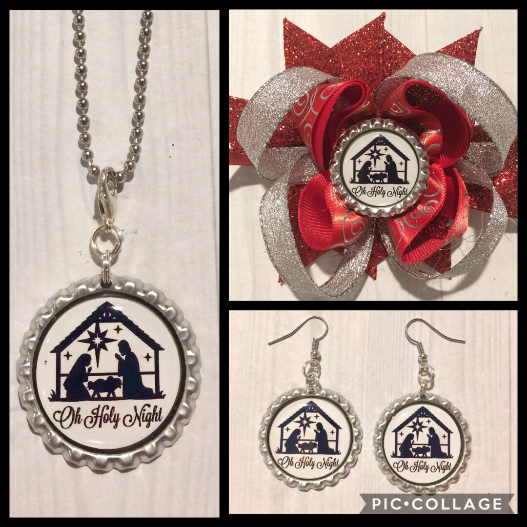 Nativity Hair Bow, Nativity Necklace, Nativity Earrings, Matching ...