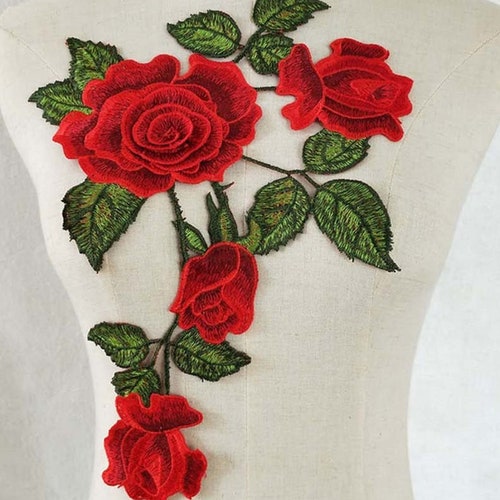 Delicate Embroidered Red or Blue 3D Flowers Applique - Etsy