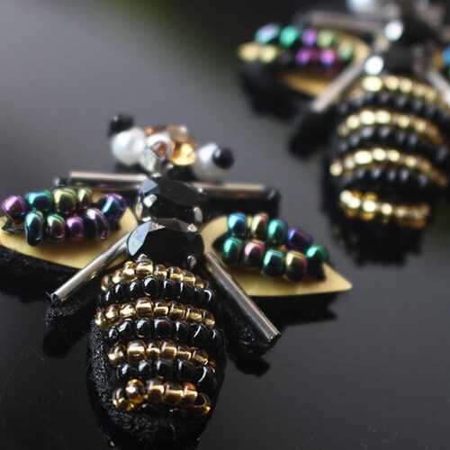 2 Pieces Bee Embroidery Beaded Applique Patchbeaded Bees - Etsy