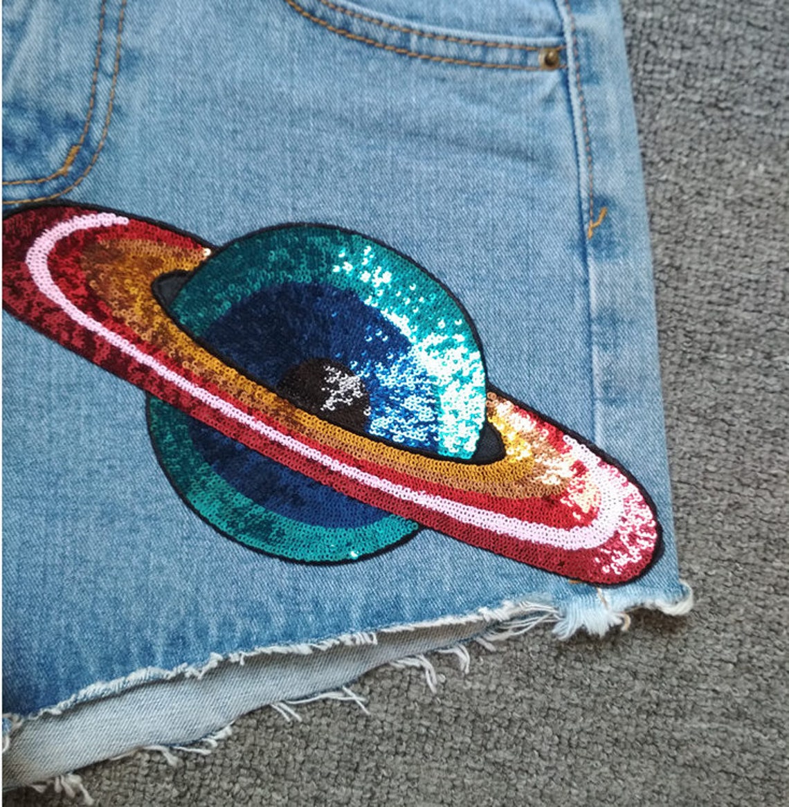 Planet Sequined Applique Patch,paillette Patch,sequins Earth Patch ...