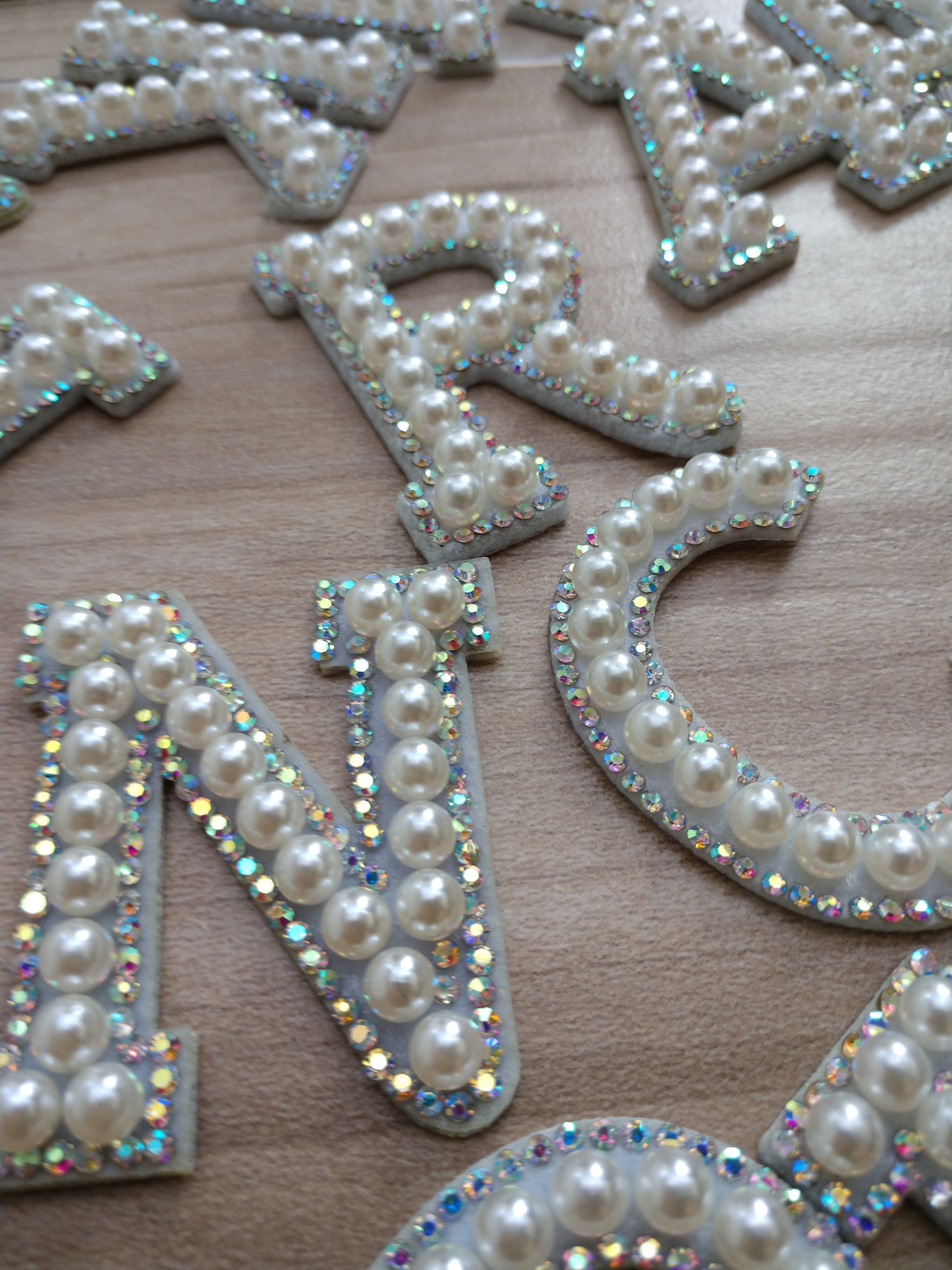 Delicate Pearl and Rhinestone Letters Iron on Applique - Etsy