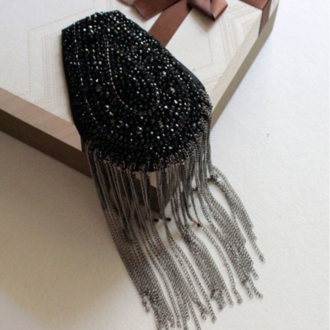 A Pair of Black Crystal Tassels Epaulethandmade Shoulder - Etsy